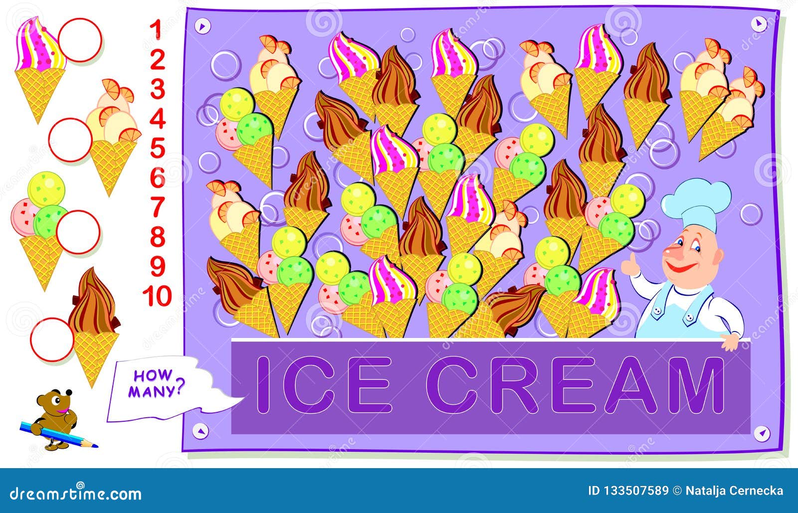 Educational Page for Kids. How Many Portions of Each Ice Cream the Cook ...