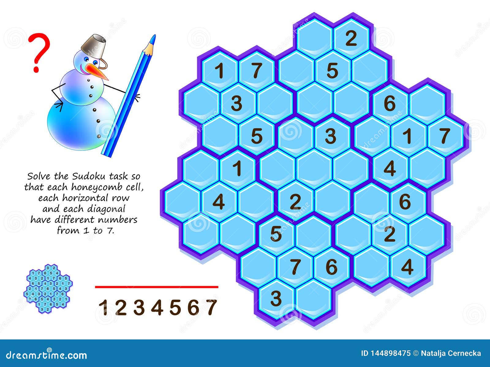 Logic Puzzle Game. Solve Sudoku so that Each Honeycomb Cell, Horizontal ...