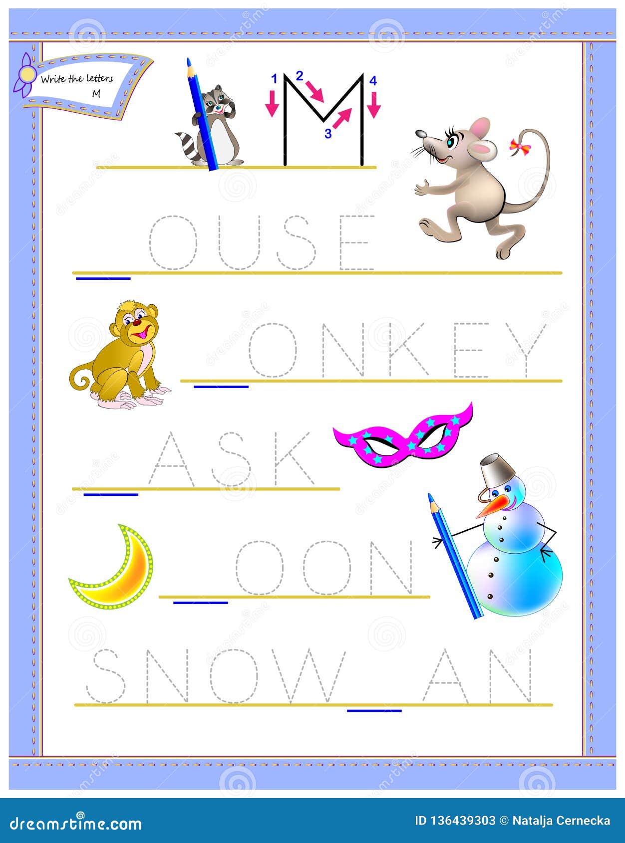 Tracing Letter M for Study English Alphabet. Printable Worksheet for ...