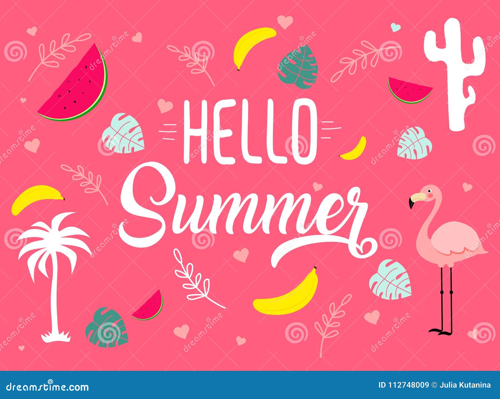 Image with Different Icons. Hello Summer Tagline Stock Illustration ...