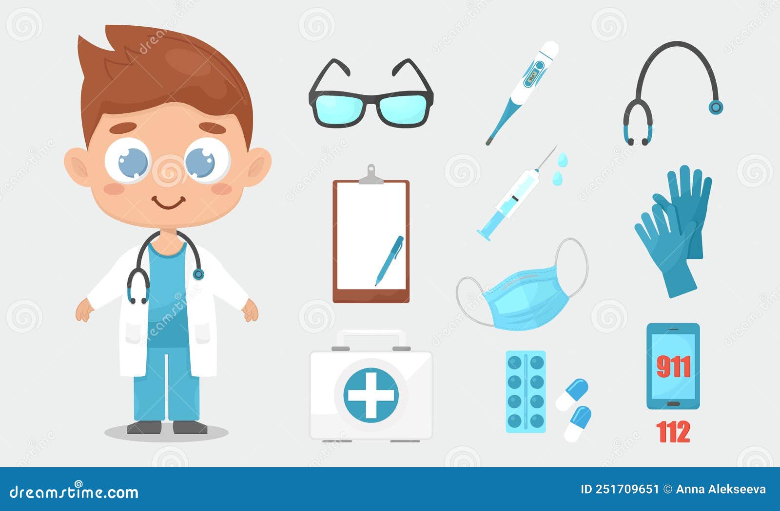 Vector Image of a Doctor with a Set of Medical Items. Stock Vector ...