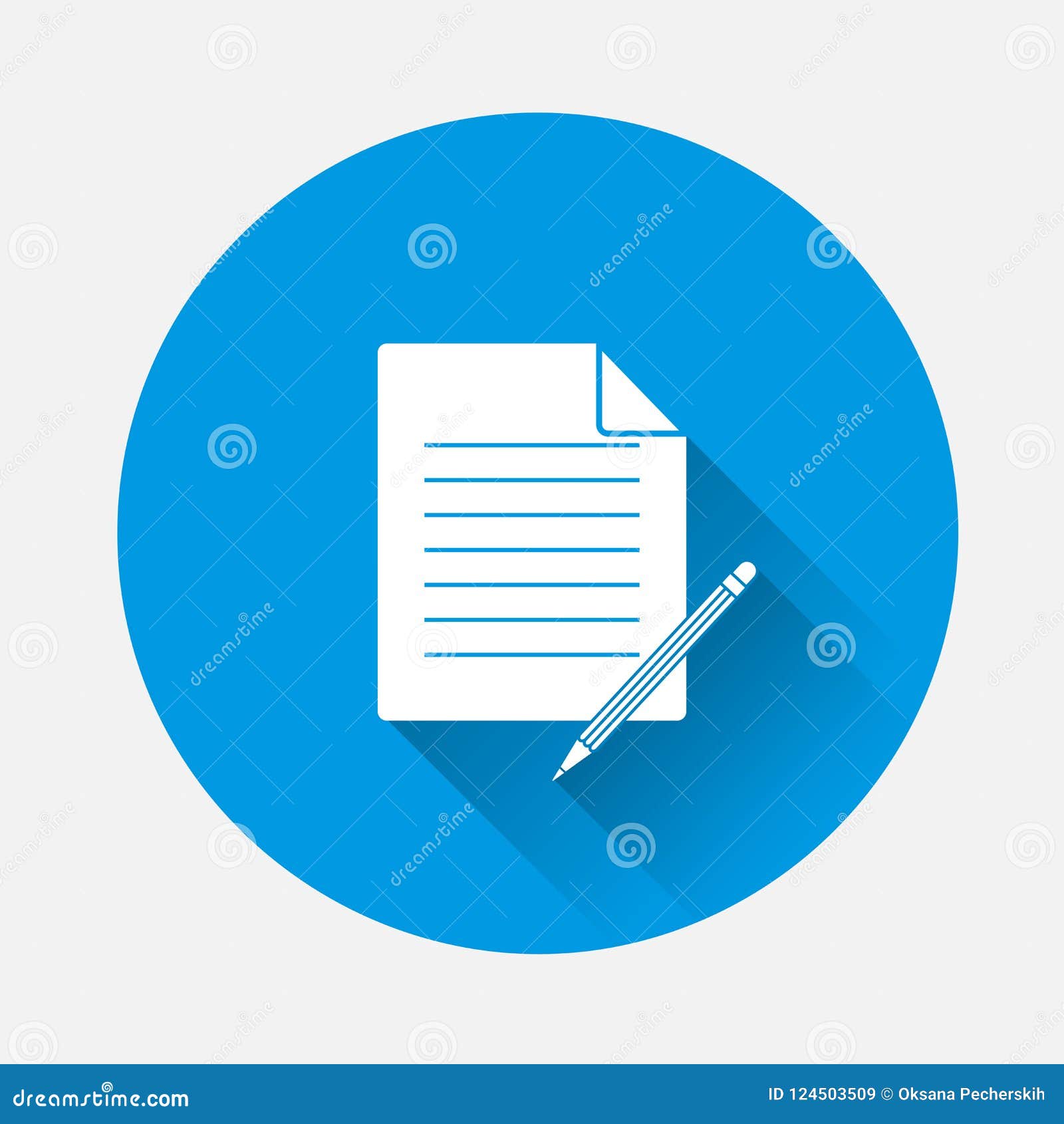 Vector Image of a Document with a Pencil on Blue Background. F Stock ...