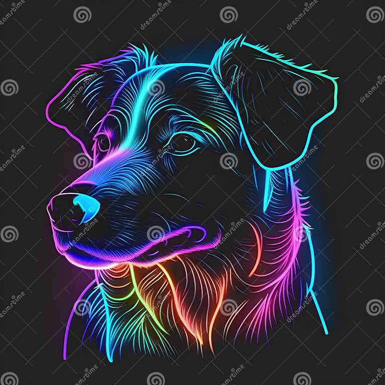 Vector Image of a Dog in Neon Light on a Black Background. Stock ...