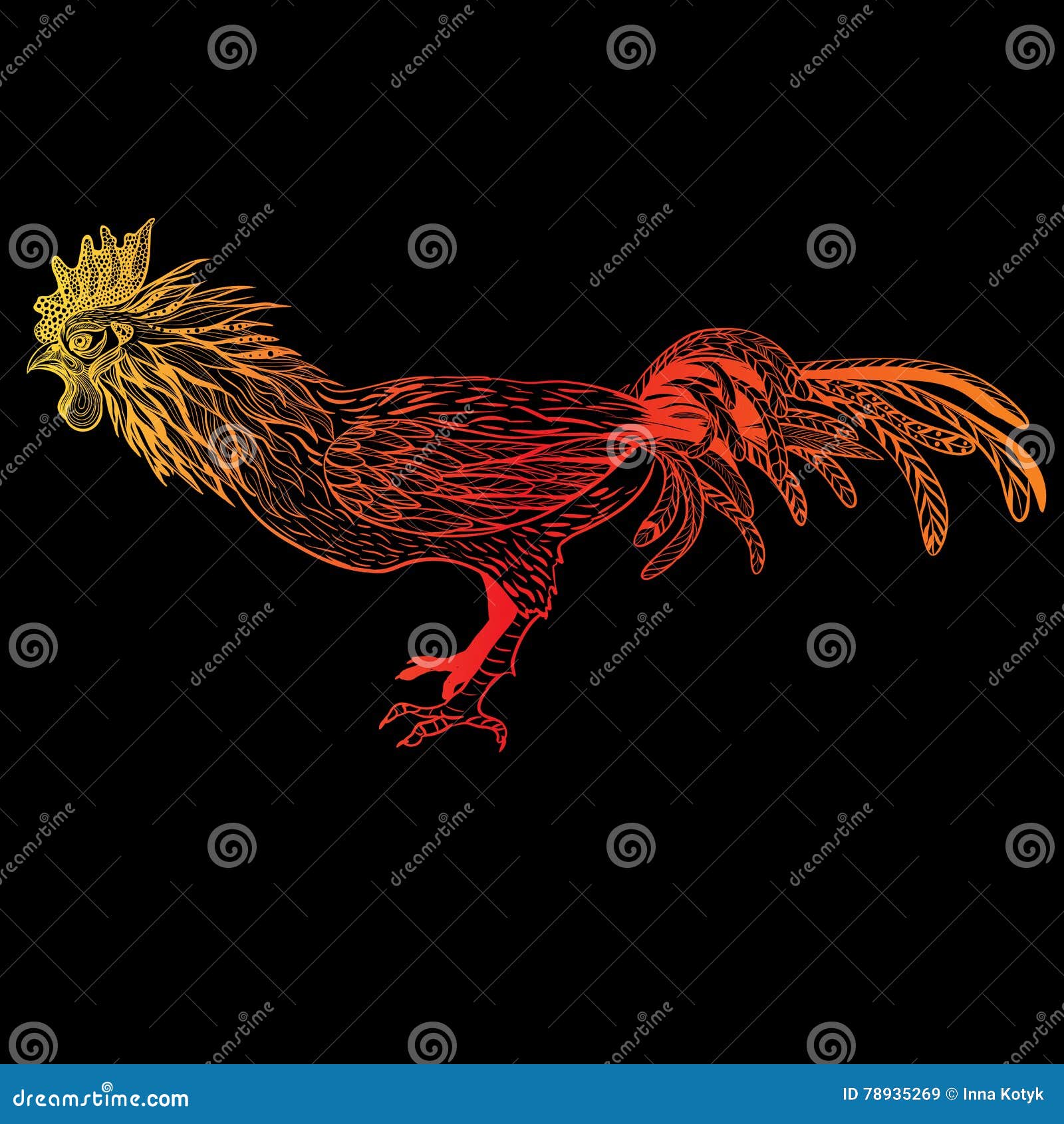 Vector Image. Drawing - Running Rooster. Stock Vector - Illustration of ...