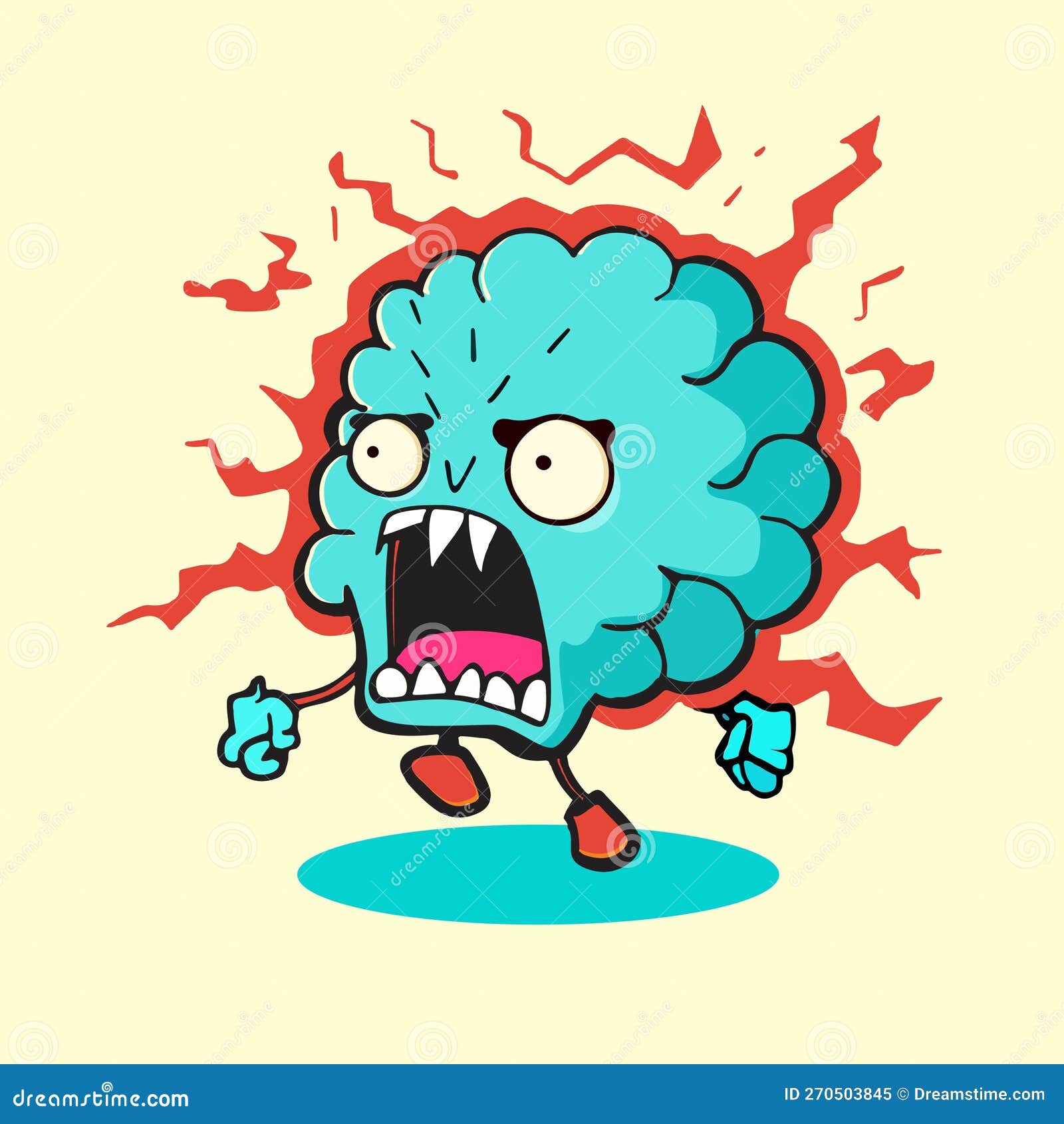 Vector Image of an Evil Brain. Brain on Legs Surrounded by Red ...