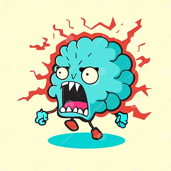 Vector Image of an Evil Brain. Brain on Legs Surrounded by Red ...