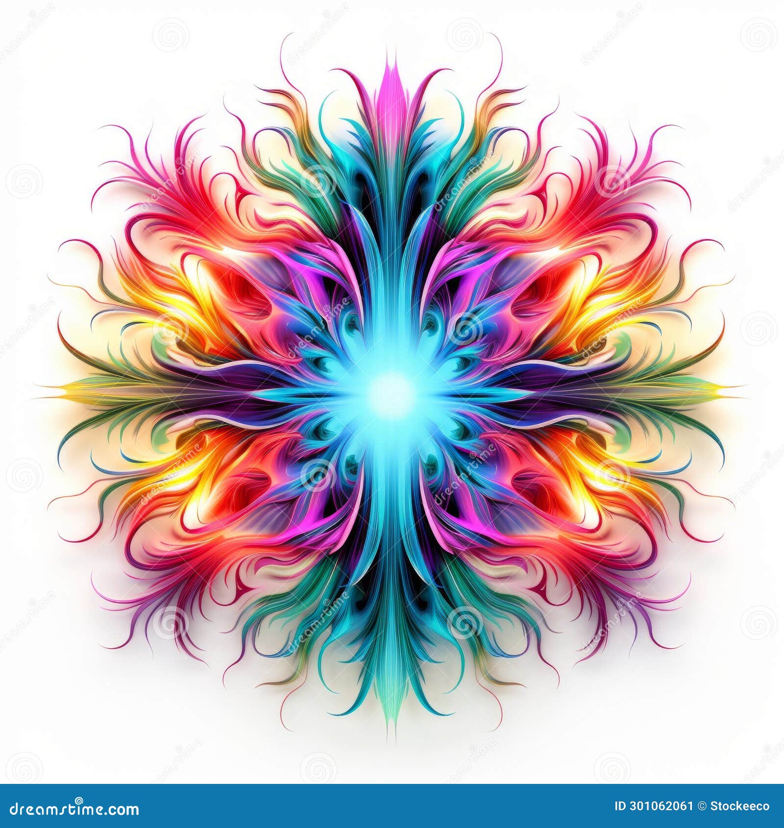Radiant Neon Floral Design: Abstract Symmetrical Pattern on White ...
