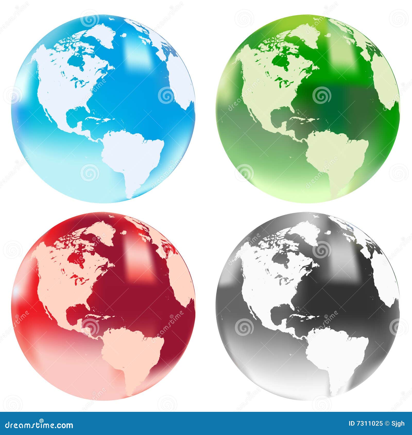 Vector Image of Four Globes Stock Vector - Illustration of green ...