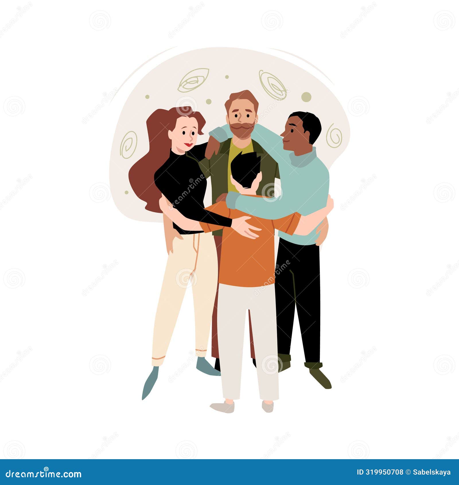 Vector Image Friendly Group Hugs Demonstrating Teamwork and Unity on a ...