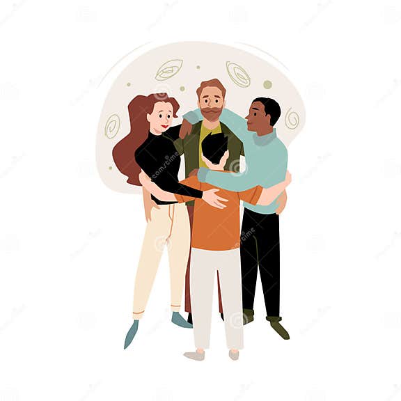 Vector Image Friendly Group Hugs Demonstrating Teamwork and Unity on a ...