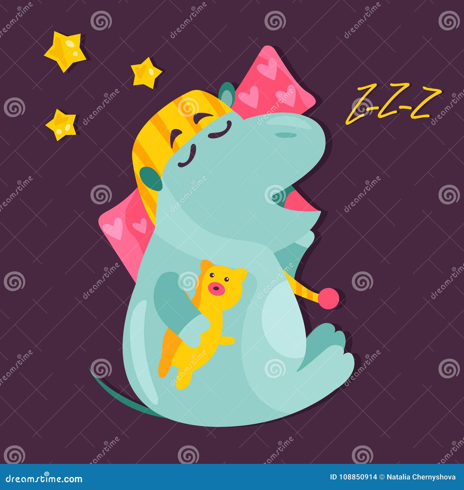 Vector Image of a Funny Sleepy Hippo Stock Vector - Illustration of ...