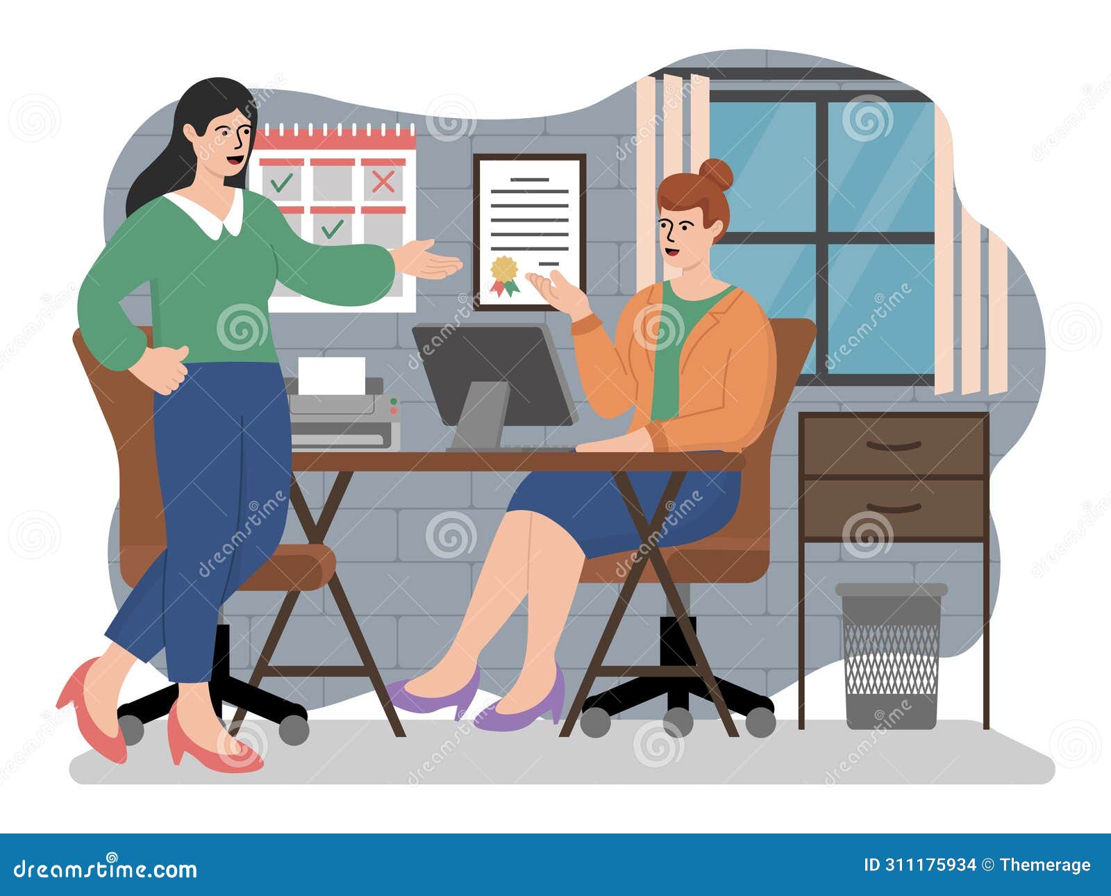 Vector Image of Girls Work in the Company Office Stock Vector ...
