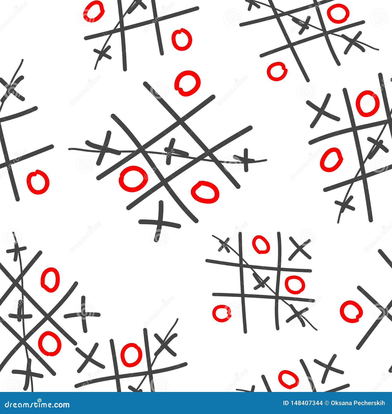 Vector Image of a Hand-drawn Game of Crosses and Tic-tac-toe Pattern on ...