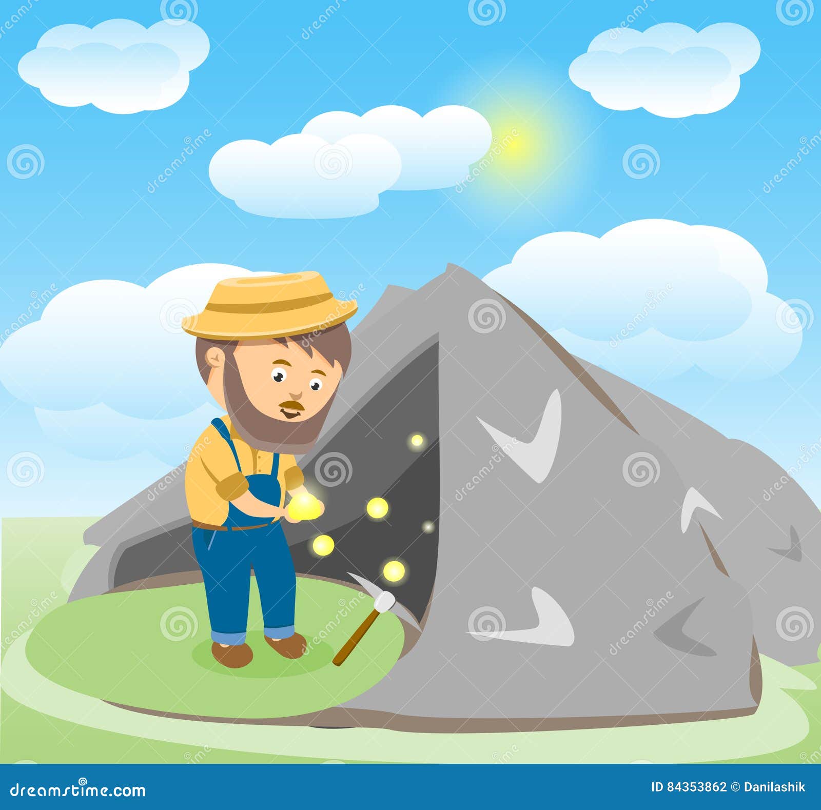 Cartoon Prospector With A Gold Nugget Holdling A Sign. | CartoonDealer ...