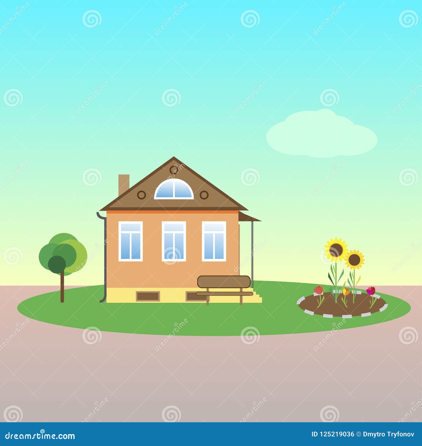 Vector Image House with Plot, Residential Area, Flat Style Stock Vector ...