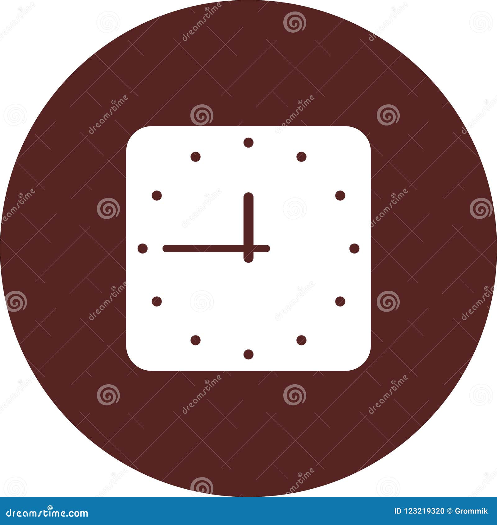 Square Clock Icon on a Circle of Maroon Color, Vector Image Stock ...