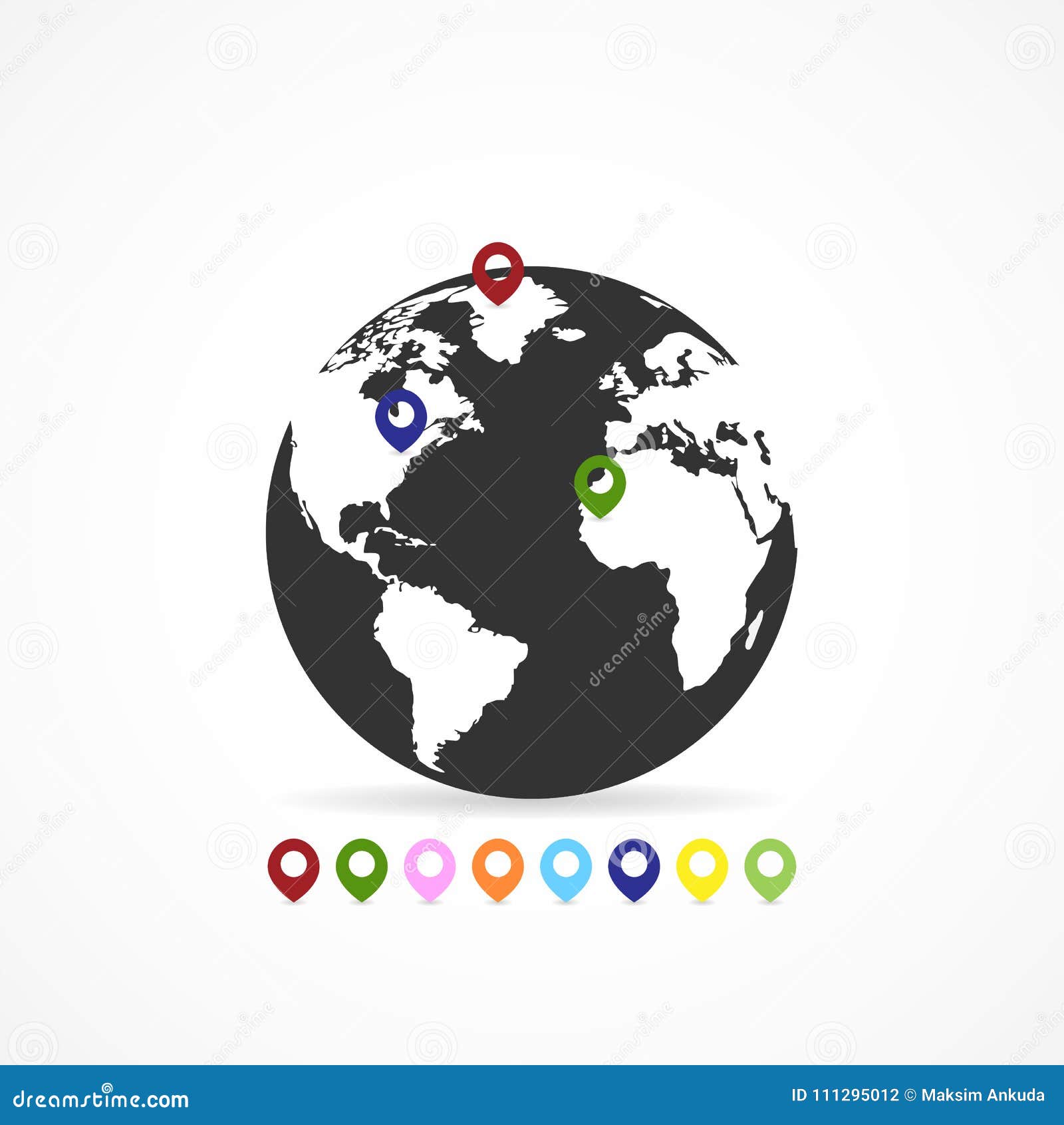 Vector Image Icons of the Globe and Pins. Stock Vector - Illustration ...