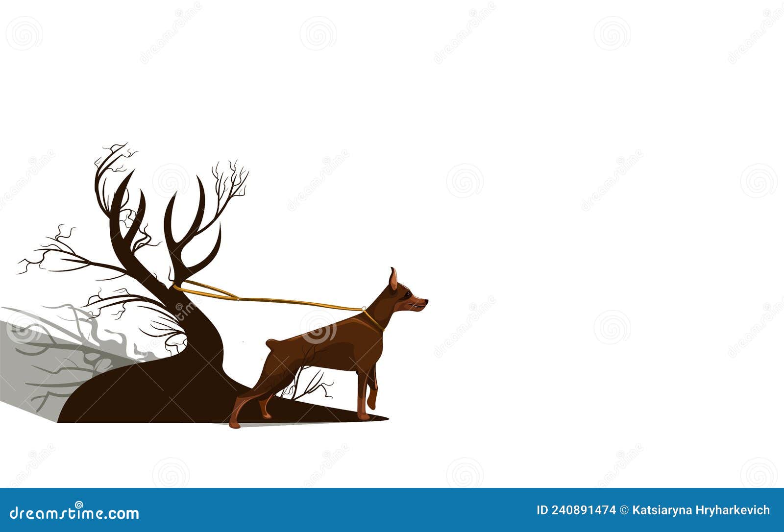 Vector Image Isolated on a White Background of a Lone Dog Tied To a ...