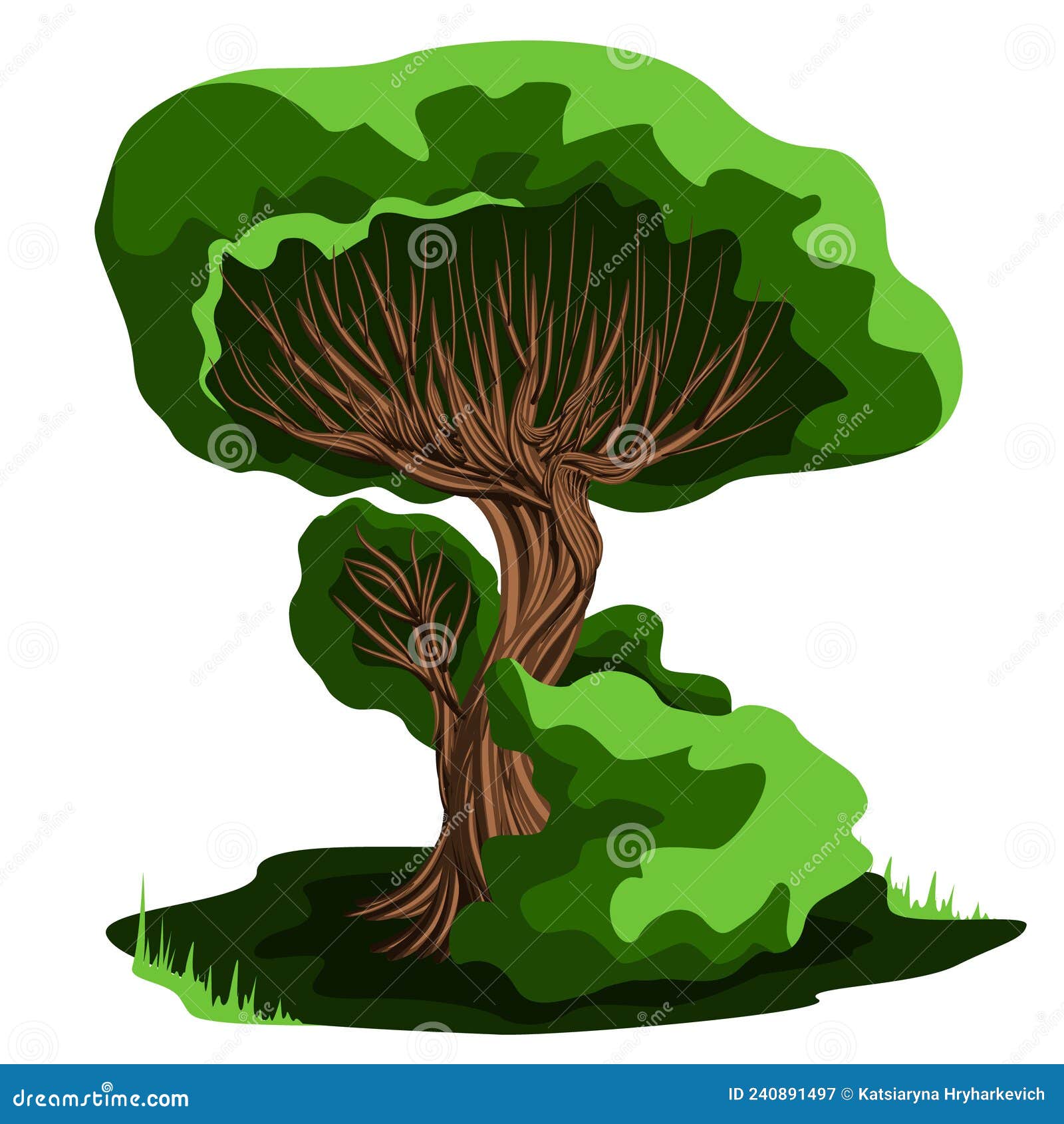 Vector Image Isolated On White Background. A Mighty Tree With A Fluffy ...