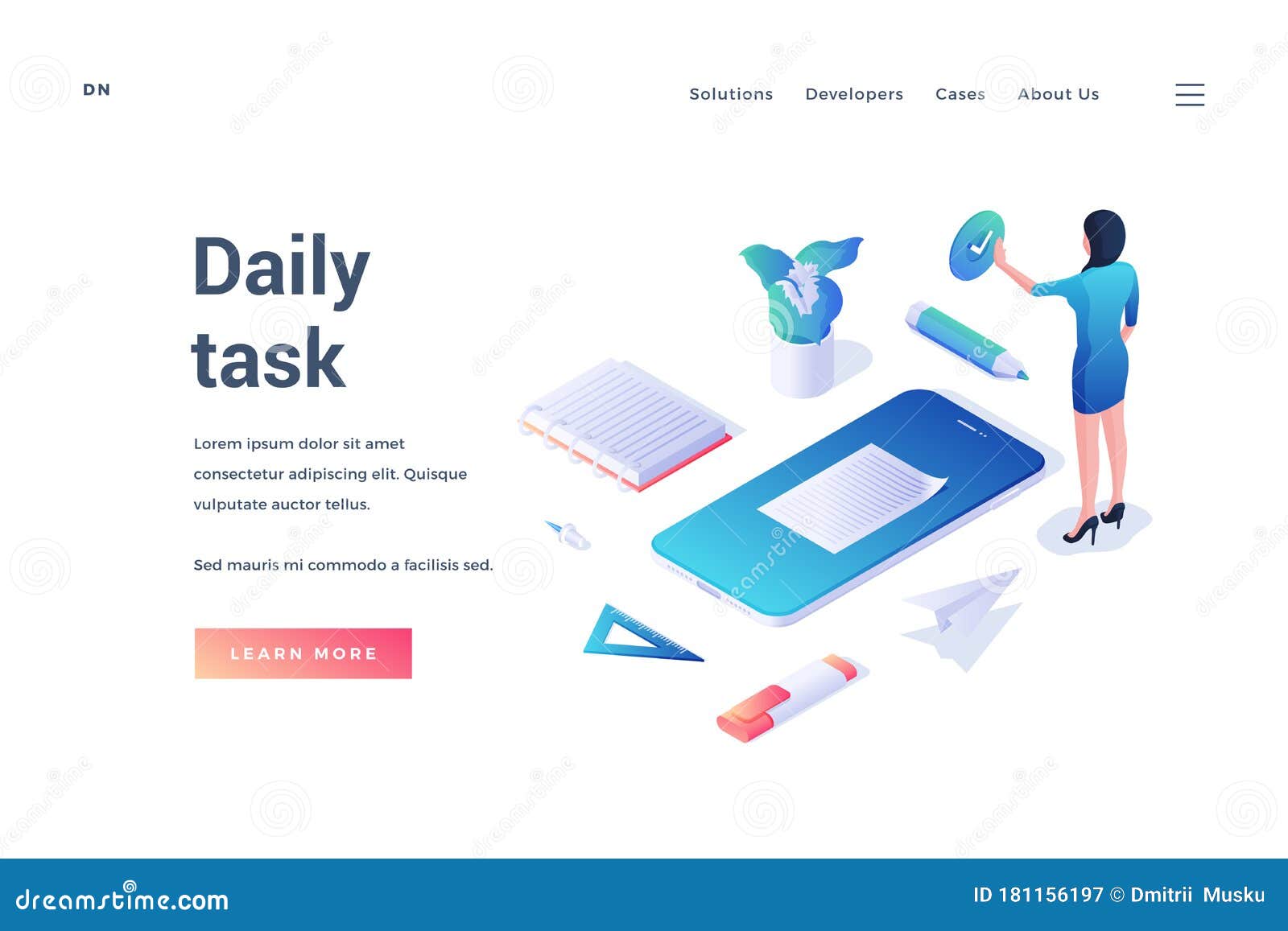 Template of Online Banner with Woman Planning daily Tasks Stock Vector ...