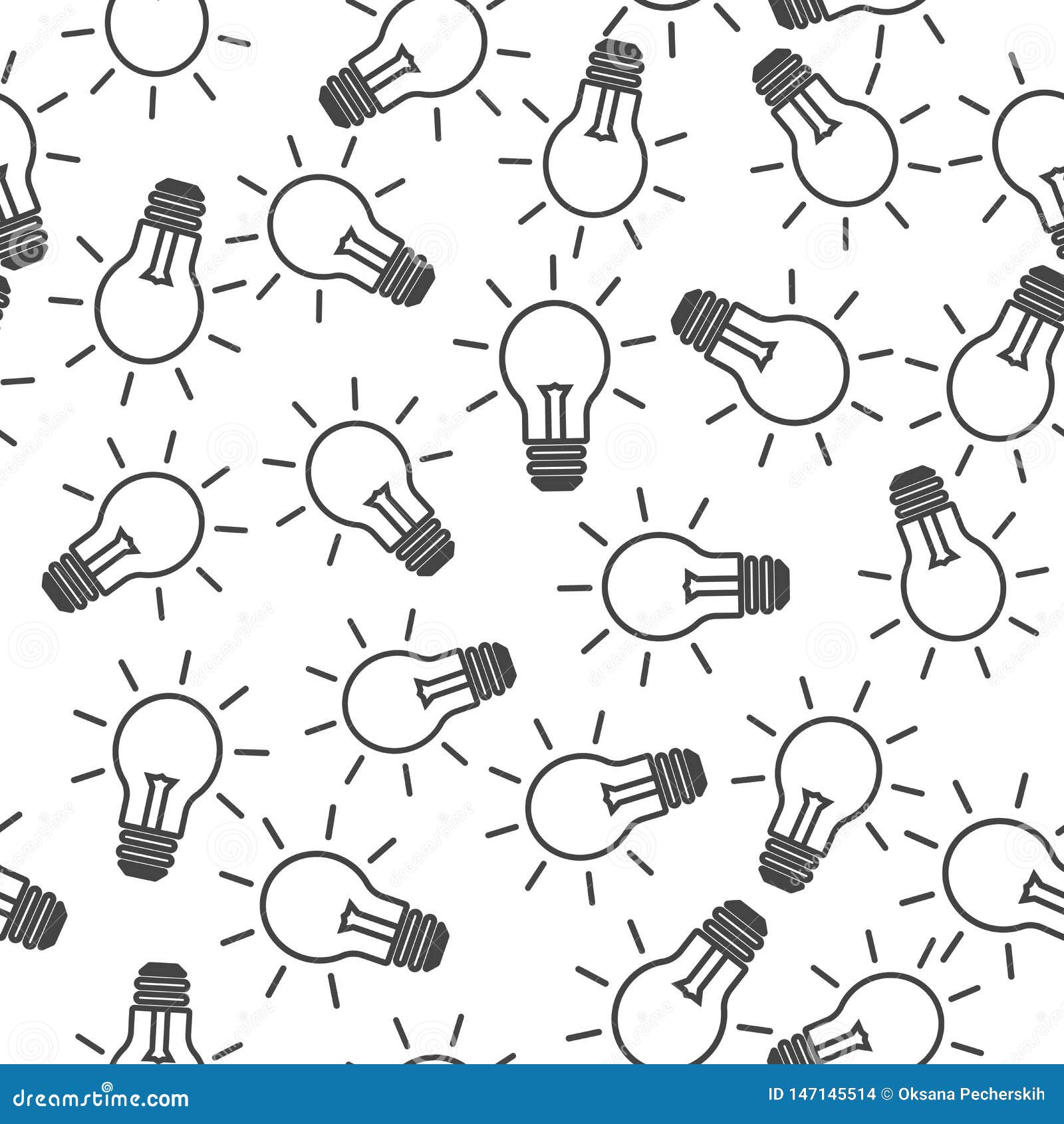 Vector Image of a Lamp. Light Bulb Icon Seamless Pattern on a White ...
