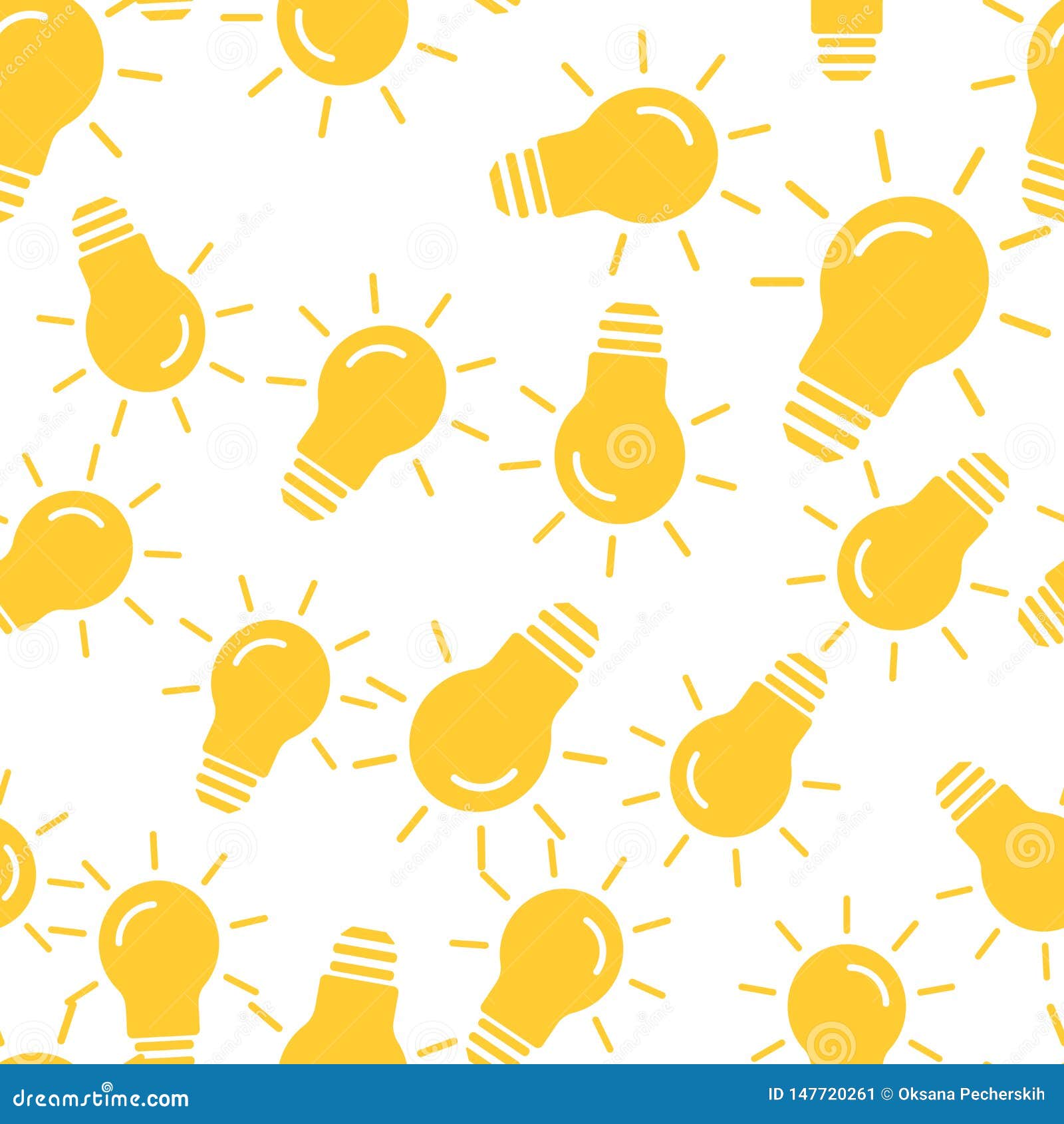 Vector Image of a Lamp. Light Bulb Seamless Pattern on a White ...