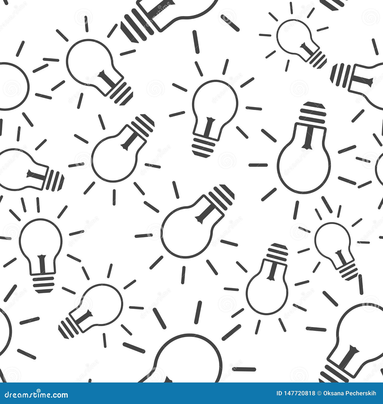 Vector Image of a Lamp. Light Bulb Seamless Pattern on a White ...