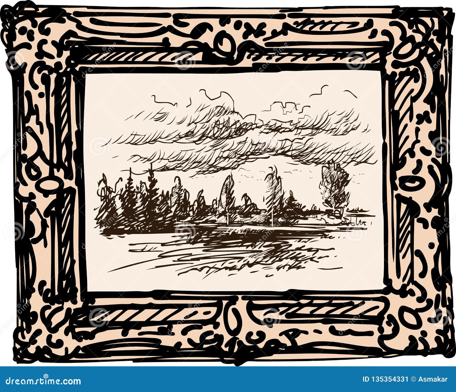 Vector Image of a Landscape in a Decorative Frame Stock Vector ...