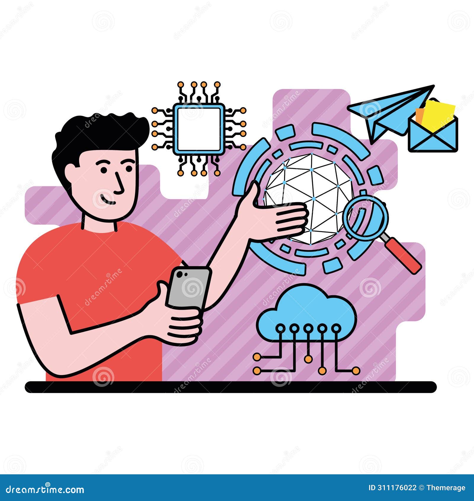 Vector Image with the Man Man Explores the World of Digital ...