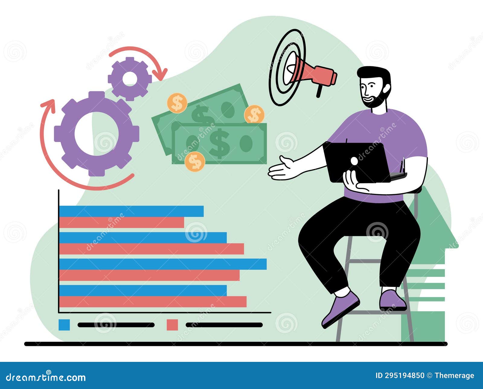 Vector Image of Man Studies Business Trends Stock Illustration ...