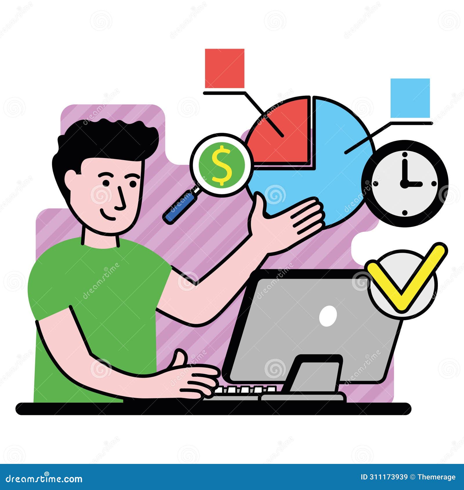Vector Image with a Man Who Researches Activity Statistics Stock Vector ...