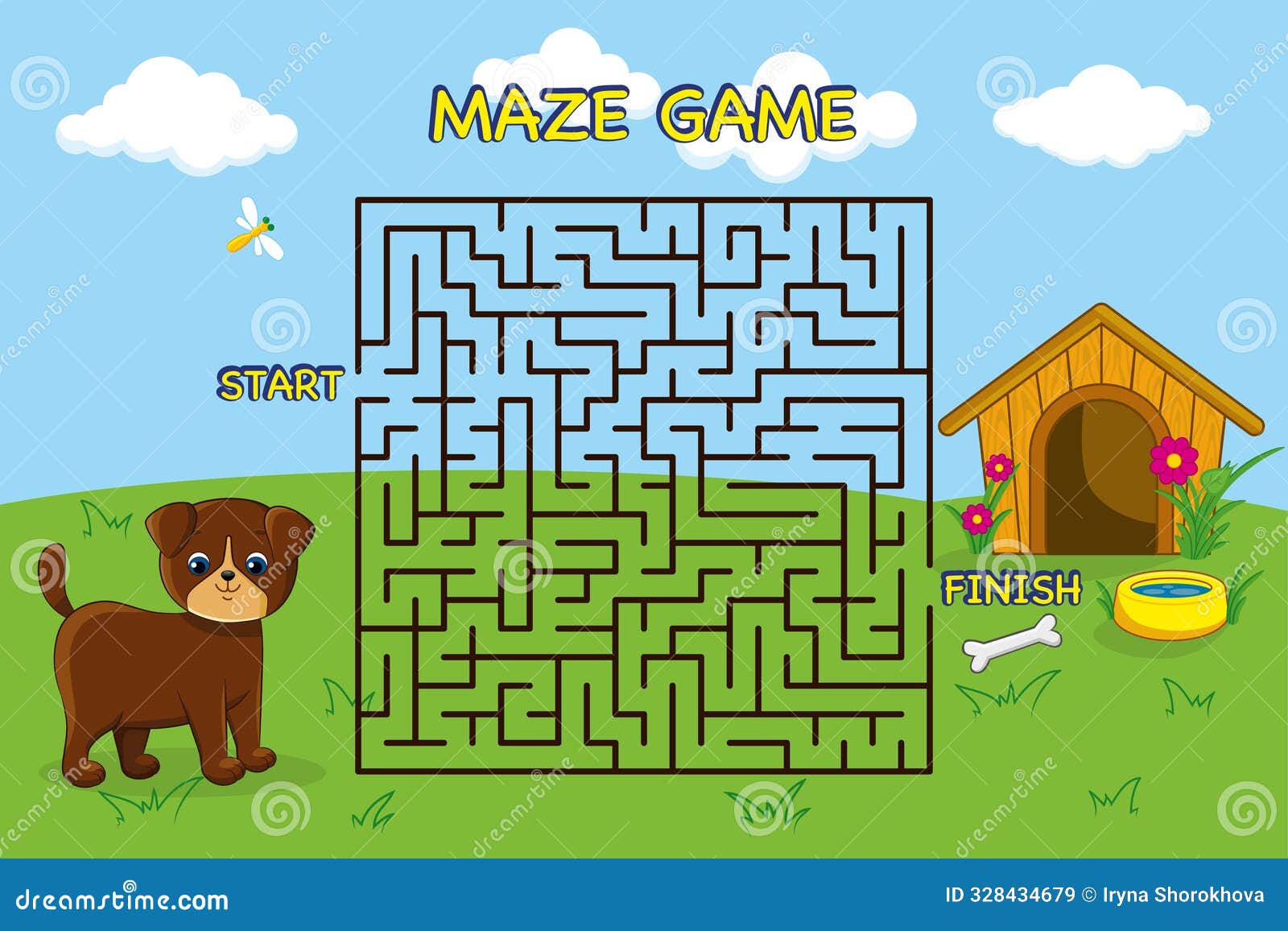Vector Image of a Maze with a Dog Stock Illustration - Illustration of ...
