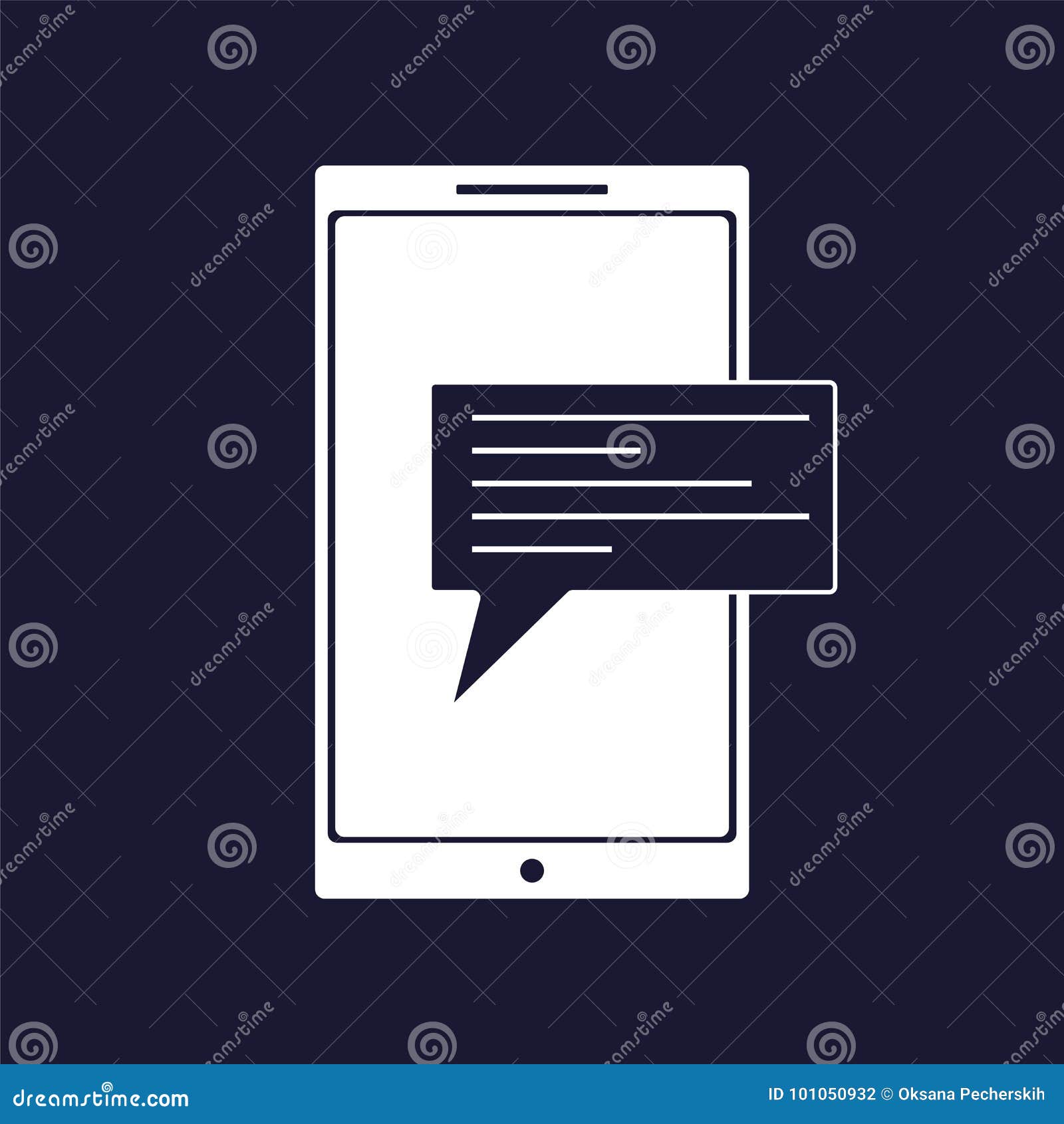 Vector Image Messages on the Phone. Vector White Icon on Dark Bl Stock ...
