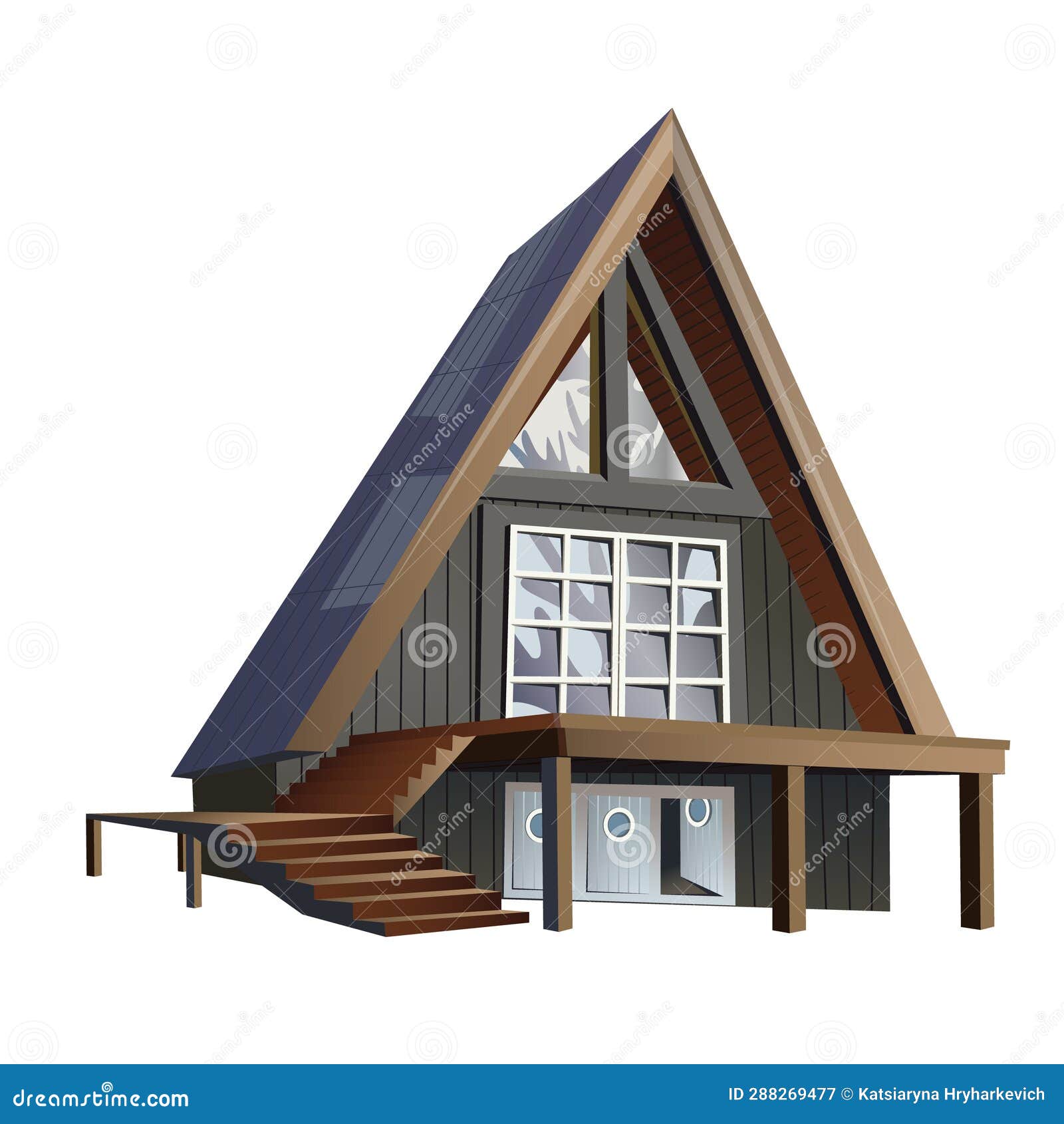 Vector Image of a Modern Triangular House with a Deck. Isolated on ...