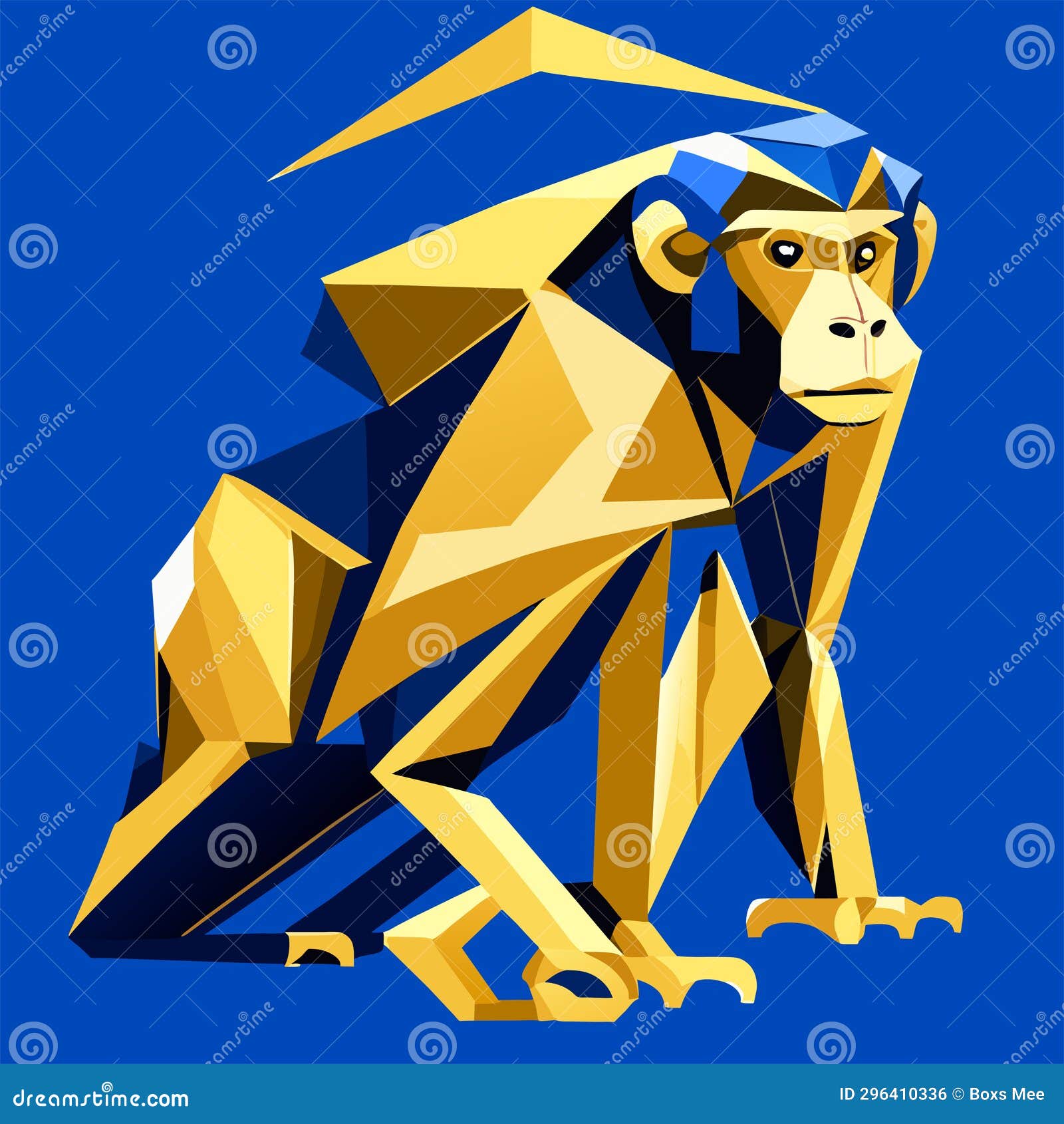 Vector Image of a Monkey on a Blue Background. Polygonal Animal Stock ...