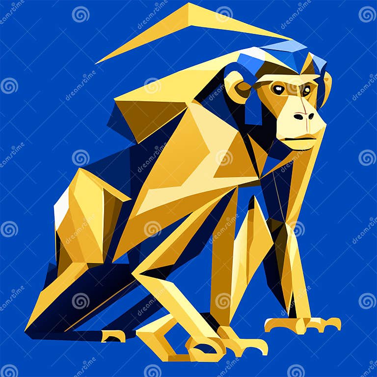 Vector Image of a Monkey on a Blue Background. Polygonal Animal Stock ...