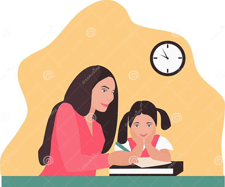 Vector Image Of A Mother Teaching Her Daughter Stock Vector