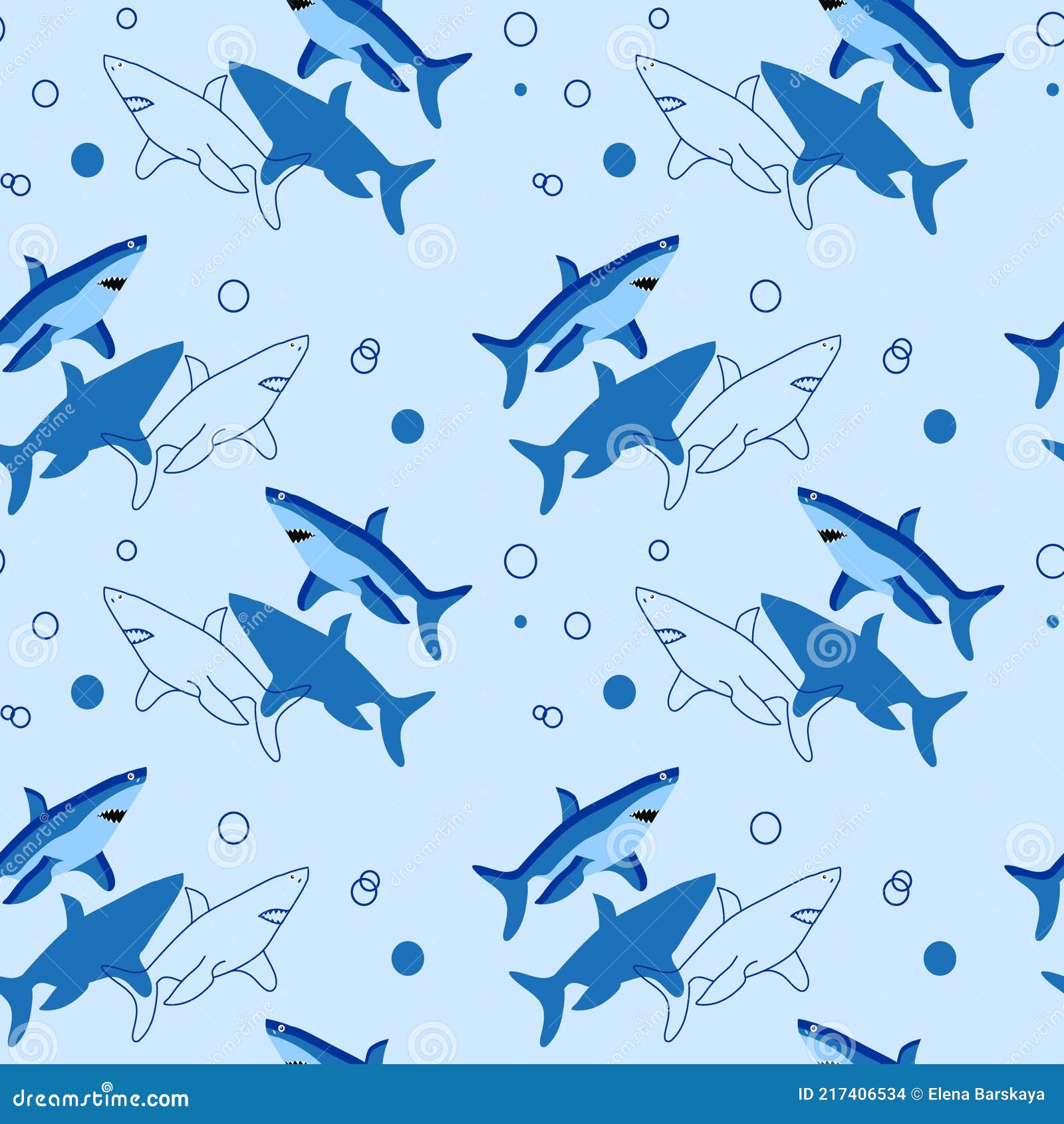 Seamless Shark Pattern on Blue Background for Print or Textile or Web ...