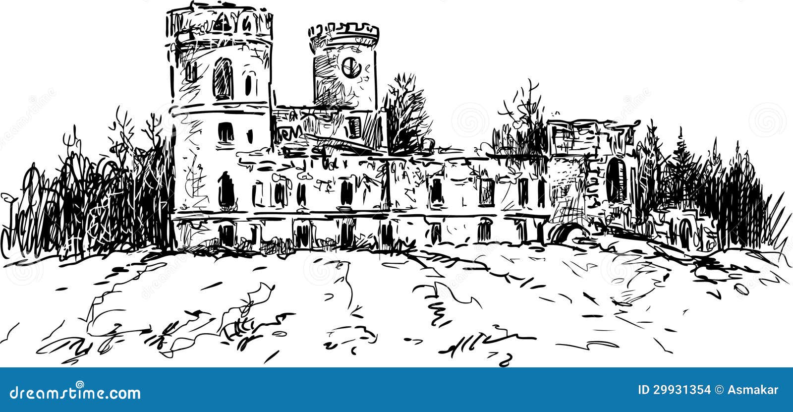 Castle ruins stock vector. Illustration of drawing, building - 29931354