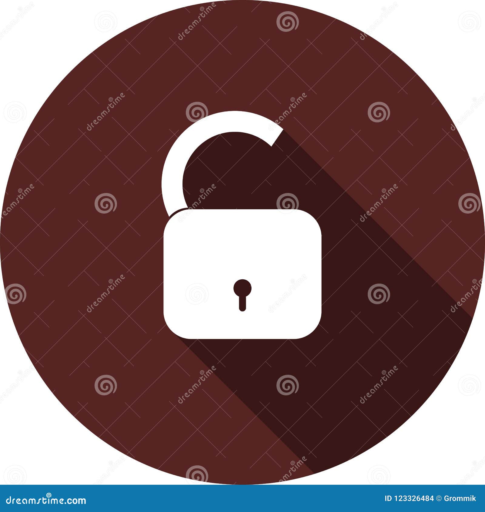 Icon of Open Padlock on a Circle of Maroon Color, Vector Image Stock ...