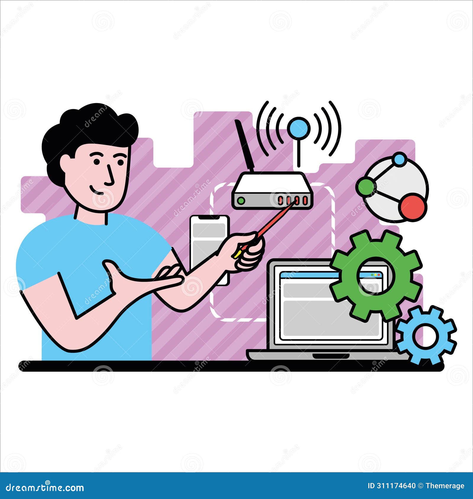 Vector Image of Person Shows How To Use Digital Technology in Business ...