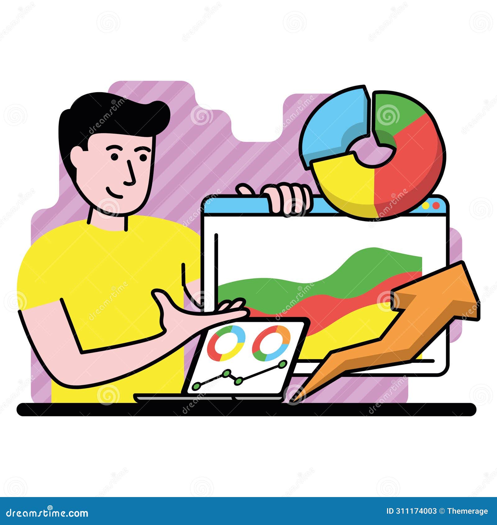 Vector Image with a Person Who Demonstrates the Graphics of Business ...