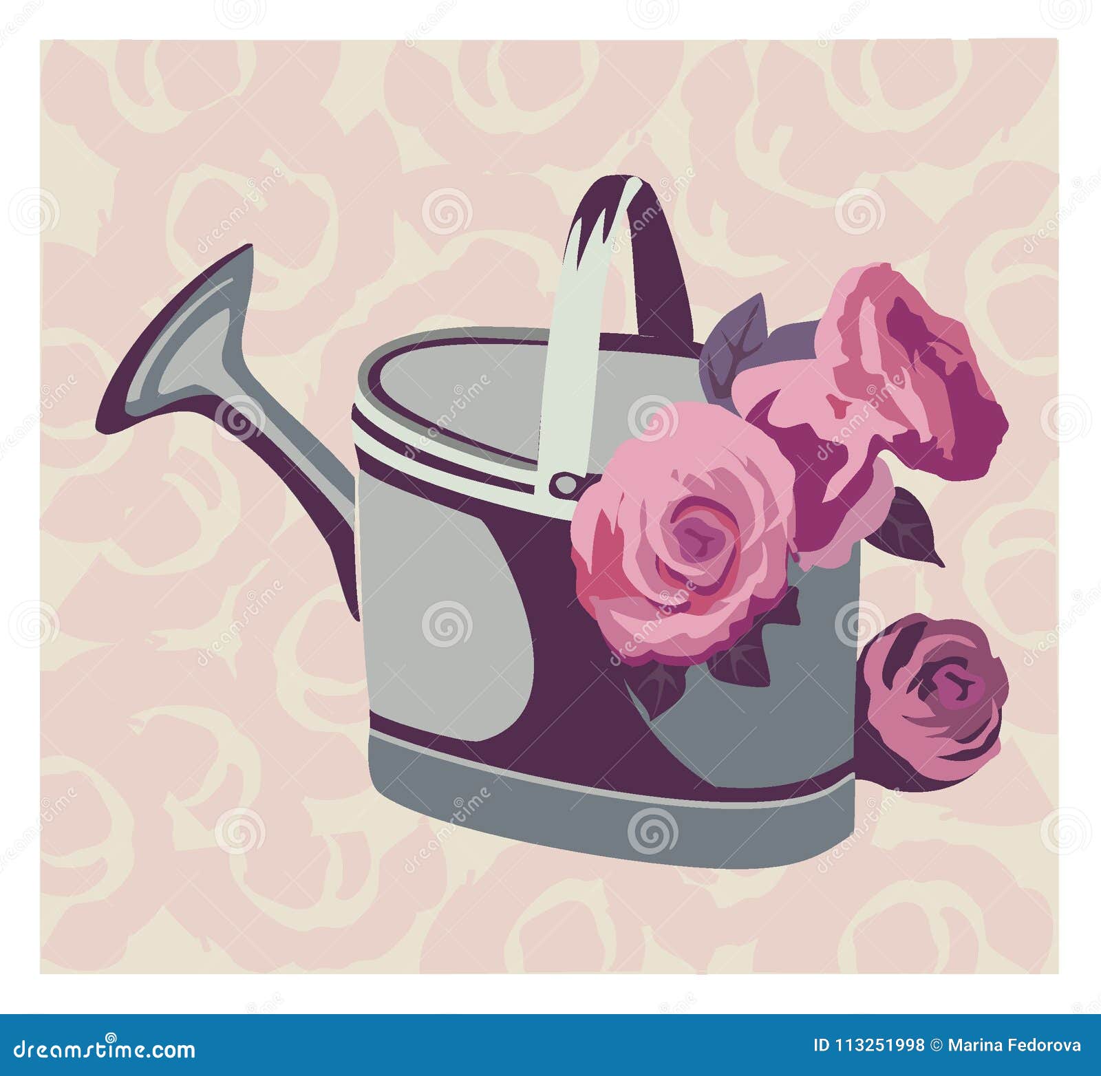 Vector Image Pink Roses in a Watering-can Stock Vector - Illustration ...