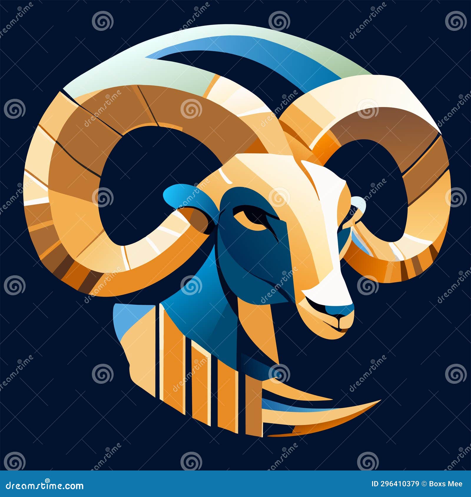 Vector Image of a Ram Head with a Blue Ribbon on a Dark Background ...