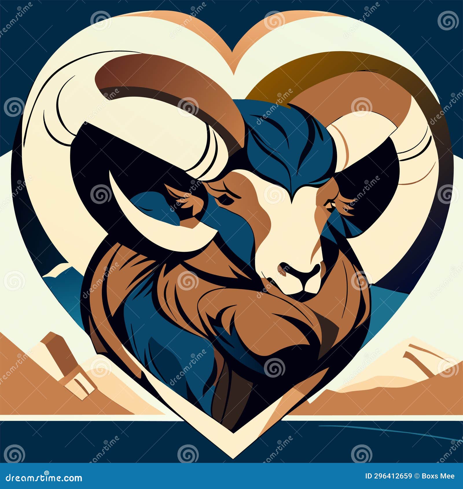 Vector Image of a Ram in the Shape of a Heart on a Blue Background. AI ...