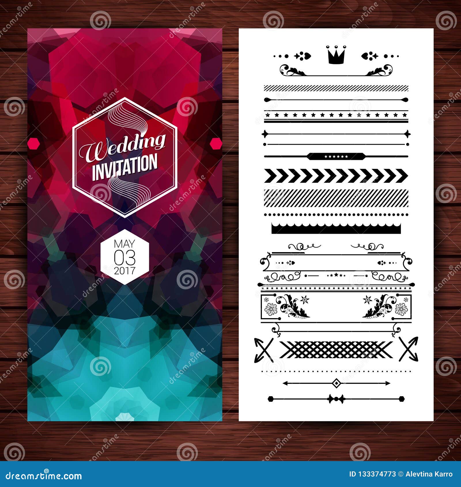 Vector Image of Rectangular Wedding Invitation Stationery Objects Stock ...