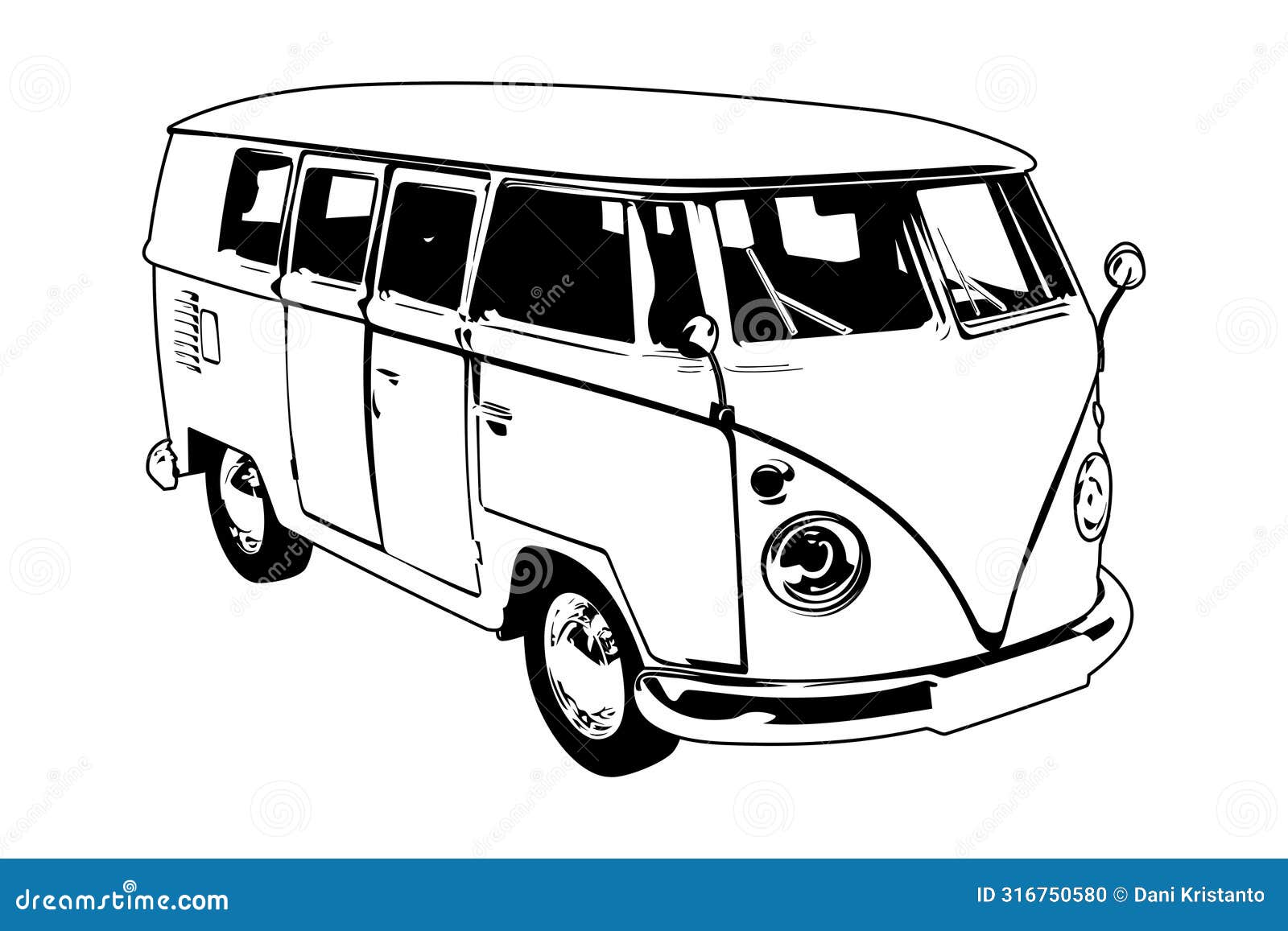 Retro Minibus Vector in Black and White Editorial Image - Illustration ...