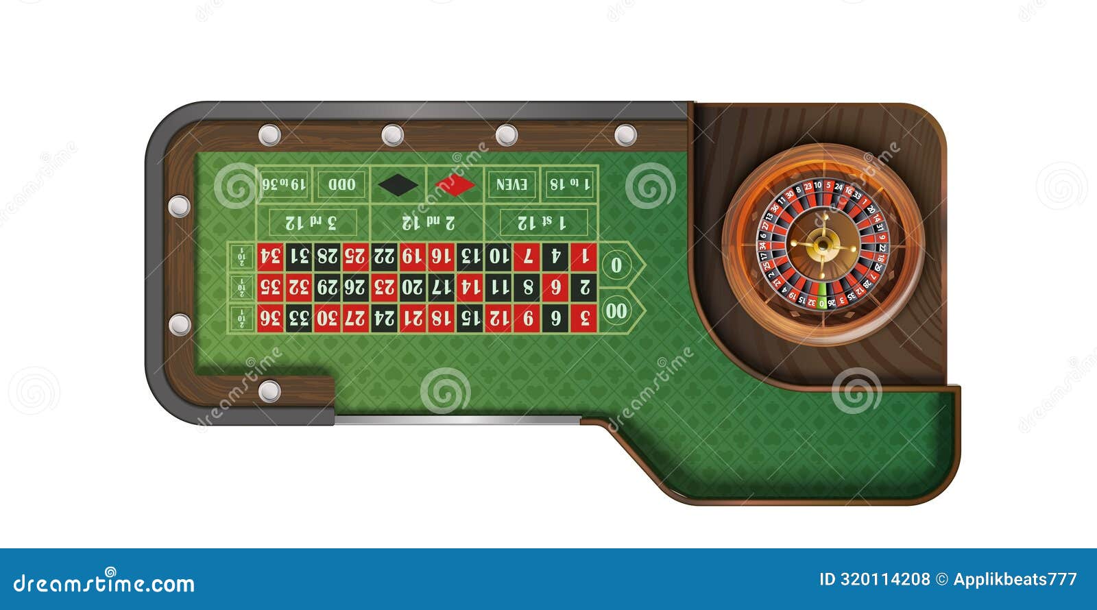 Vector Image of Roulette Table: Golden Wheel with Double Zero Top View ...