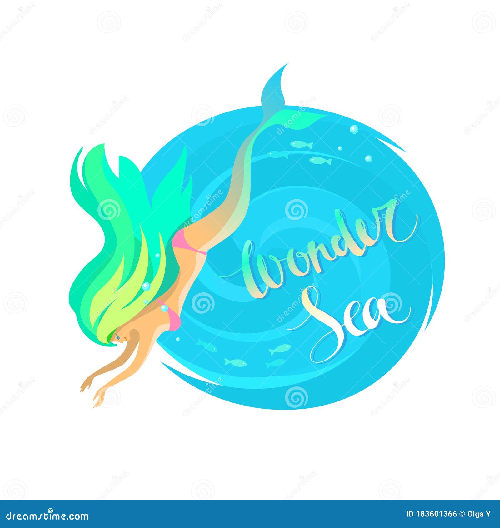 Wonder Mermaid With Three Fishes Cartoon Vector | CartoonDealer.com ...