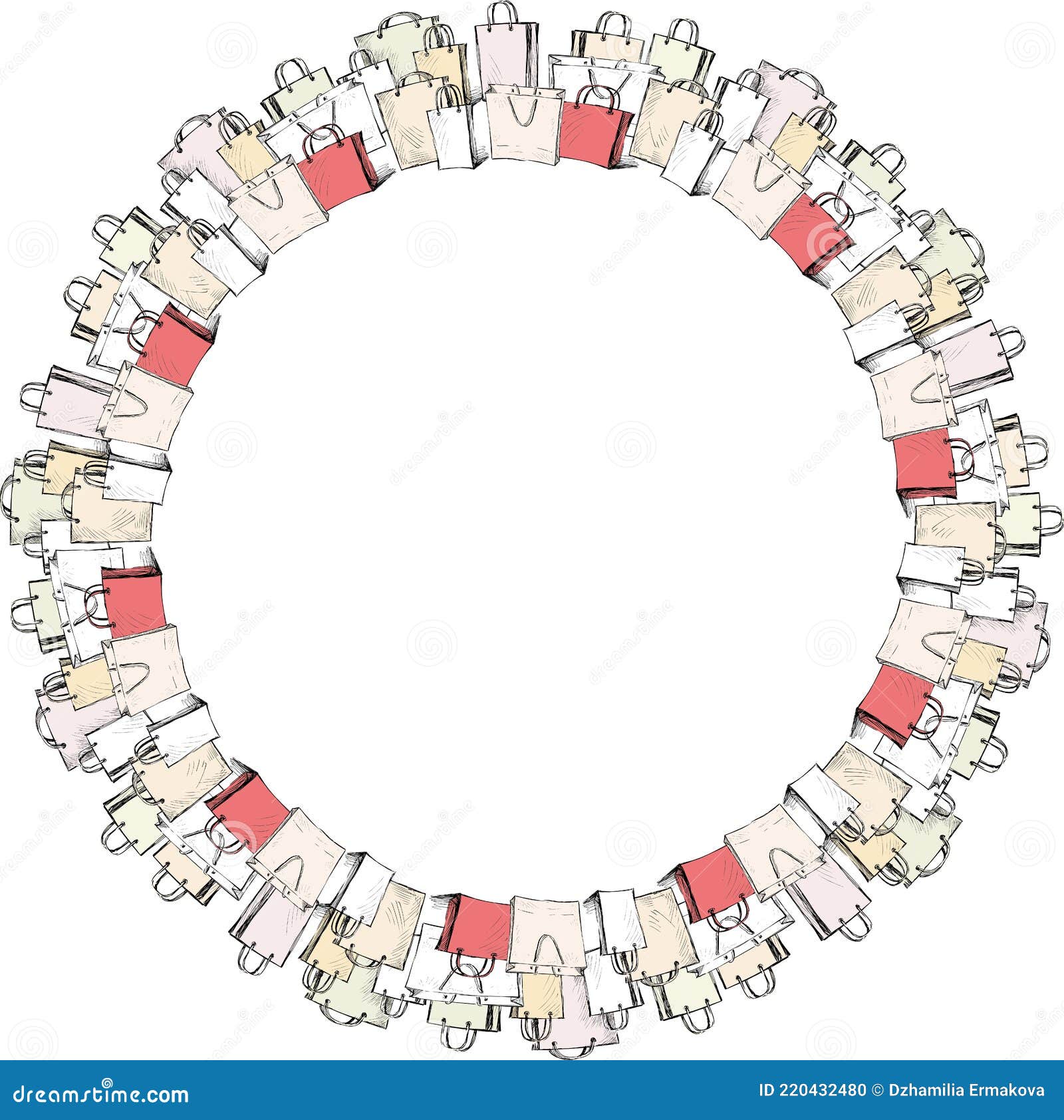 Vector Image of Round Border from Sketches Various Shopping Bags Stock ...